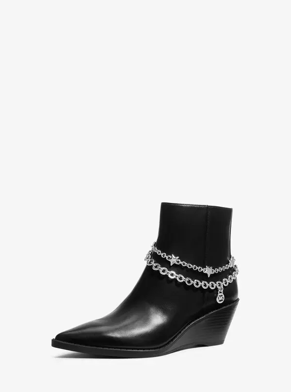 Michael Kors Austin Embellished Leather Wedge Boot In Size By