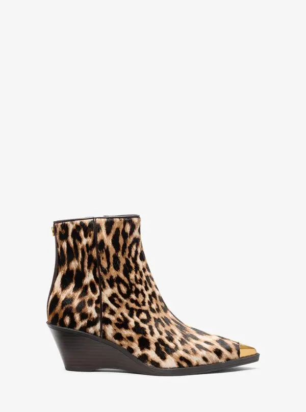 Michael Kors Austin Leopard Print Calf Hair Wedge Boot In Size By