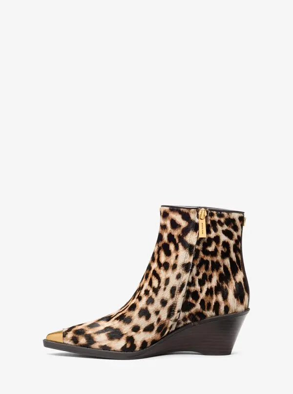 Michael Kors Austin Leopard Print Calf Hair Wedge Boot In Size By