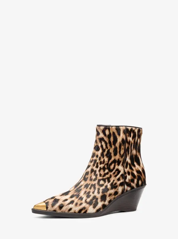 Michael Kors Austin Leopard Print Calf Hair Wedge Boot In Size By