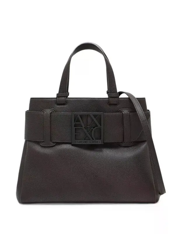 Armani Exchange Logo Plaque Grained Tote Bag - Brown