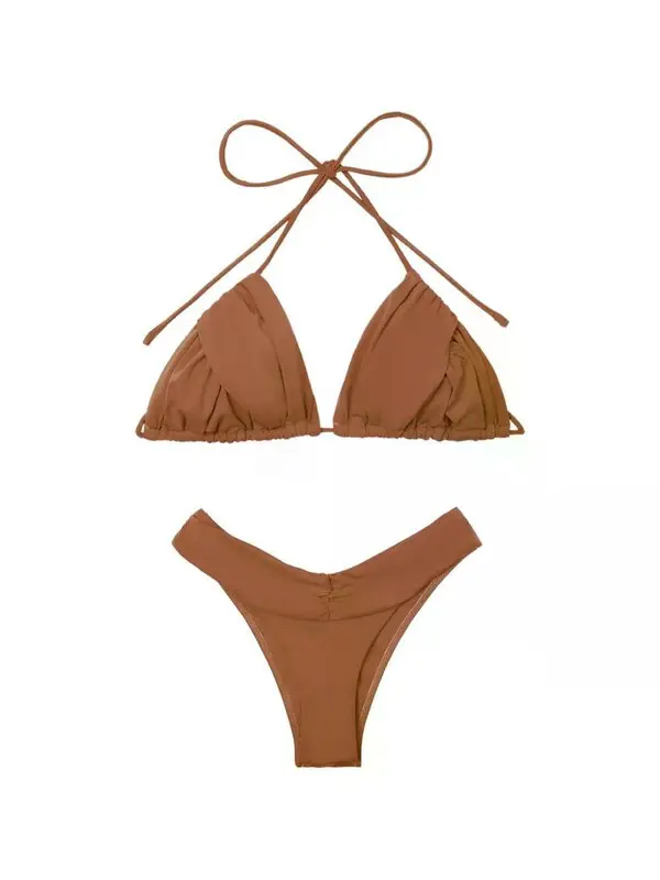 ELEGANCIA Mimi Gathered Halterneck Bikini - Brown