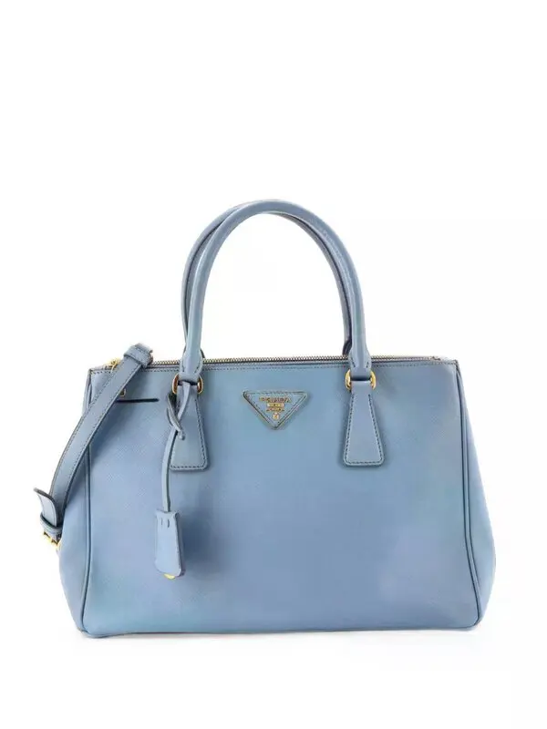 Prada Double Zip Lux Saffiano Leather Small Tote Bag - Blue