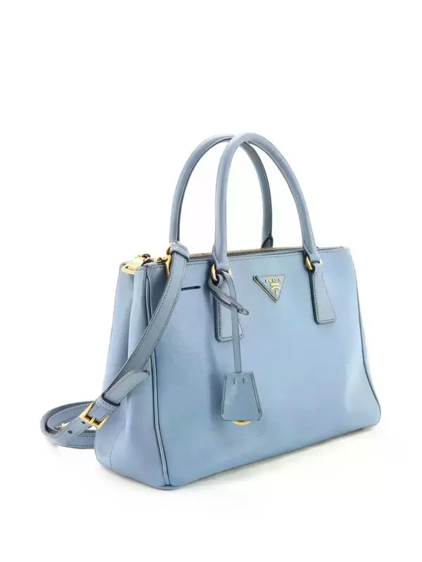 Prada Double Zip Lux Saffiano Leather Small Tote Bag - Blue