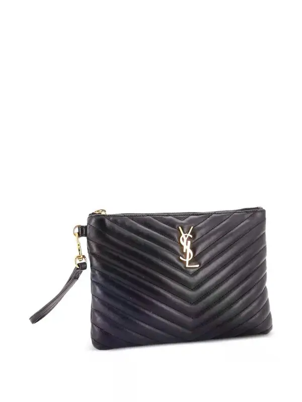 Saint Laurent Matelasse Chevron Leather Small Clutch Bag - Black