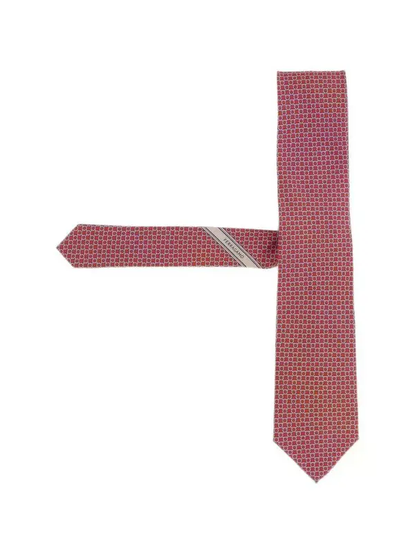 FERRAGAMO Link Print Silk Neck Tie - Red