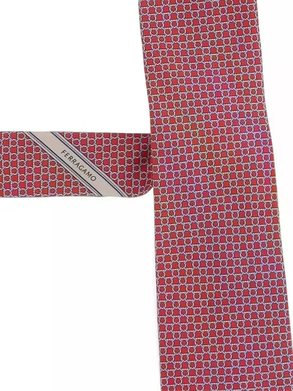 FERRAGAMO Link Print Silk Neck Tie - Red