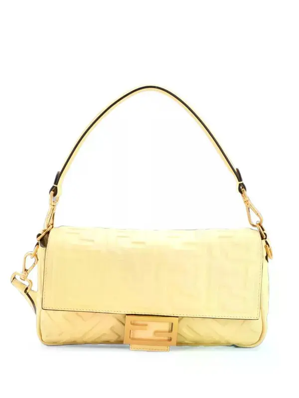 Fendi Baguette Nm Bag Zucca Embossed Leather Medium Crossbody Bag