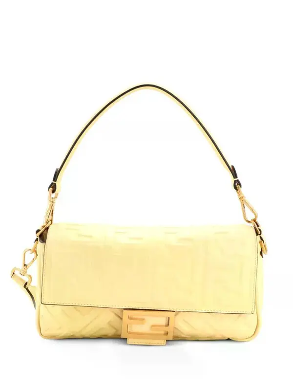 Fendi Zucca Embossed Leather Baguette Nm Bag - Yellow
