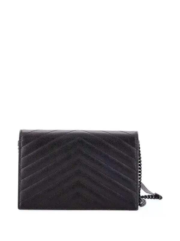 Saint Laurent Classic Monogram Wallet On Chain Matelasse Chevron Leather Small Crossbody Bag - Black