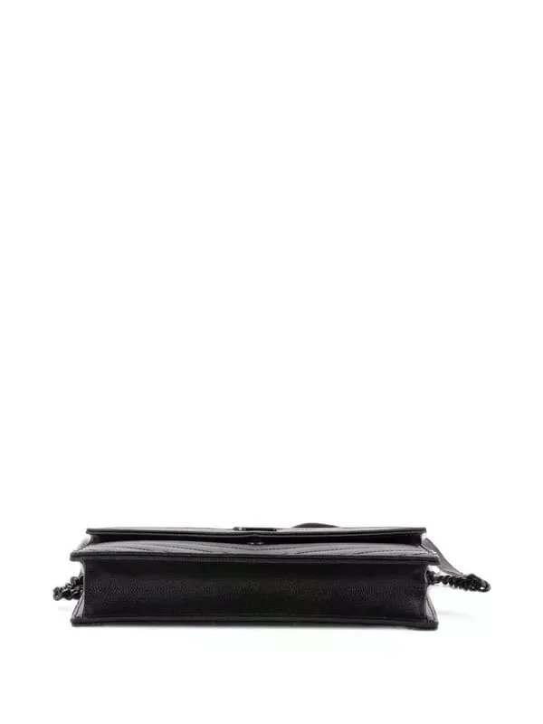 Saint Laurent Classic Monogram Wallet On Chain Matelasse Chevron Leather Small Crossbody Bag - Black