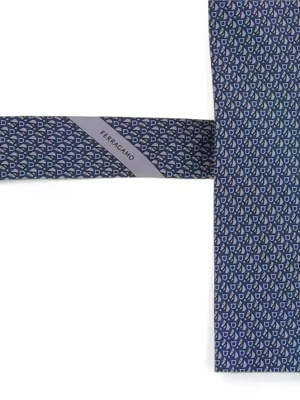 FERRAGAMO Equestrian Print Silk Tie - Blue