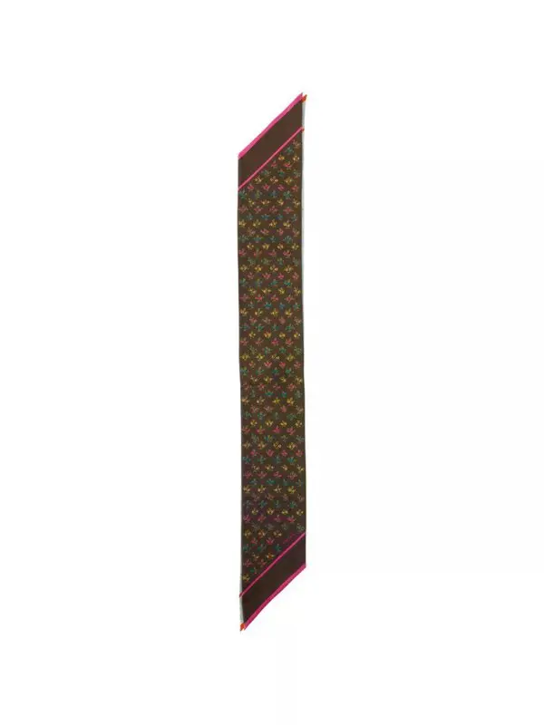 Prada Printed Silk Twill Skinny Scarf - Brown