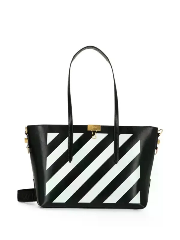 Off-White Diagonal-stripe Binder-clip Tote Bag