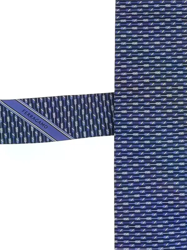 FERRAGAMO Geometric-print Silk Neck Ties - Blue