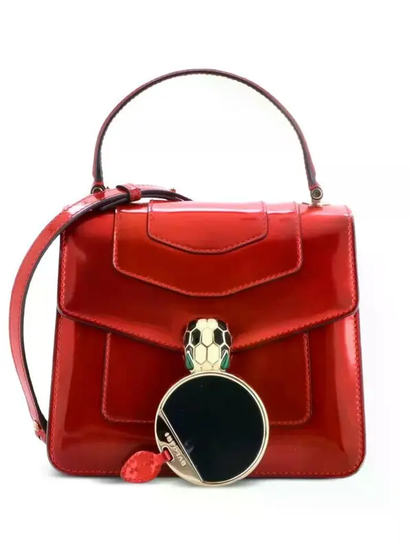 BVLGARI Serpenti Patent Small Satchel Top Handle Bag - Red