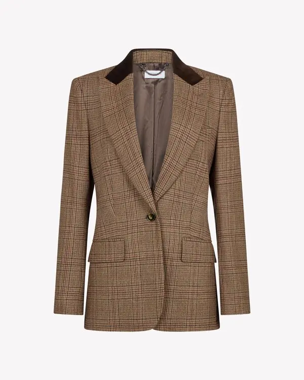Serena Bute Wool Tweed Fitted Single Breasted Blazer - Brown