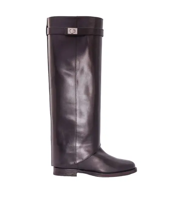 VIA ROMA 15 Buckle Detailed Round Toe Boots - Black