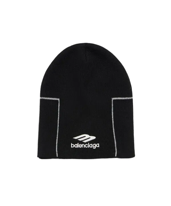 Balenciaga Logo Intarsia Knit Beanie - Black