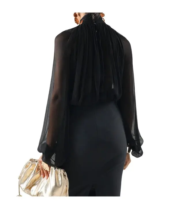 Elisabetta Franchi Metal-collar Pleated Sheer Blouse - Black
