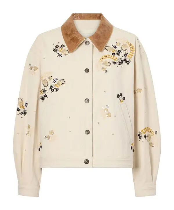 Isabel Marant Étoile Lavine Embroidered Leather-trimmed Cotton Jacket - No