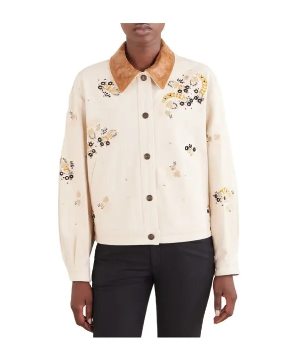 Isabel Marant Étoile Lavine Embroidered Leather-trimmed Cotton Jacket