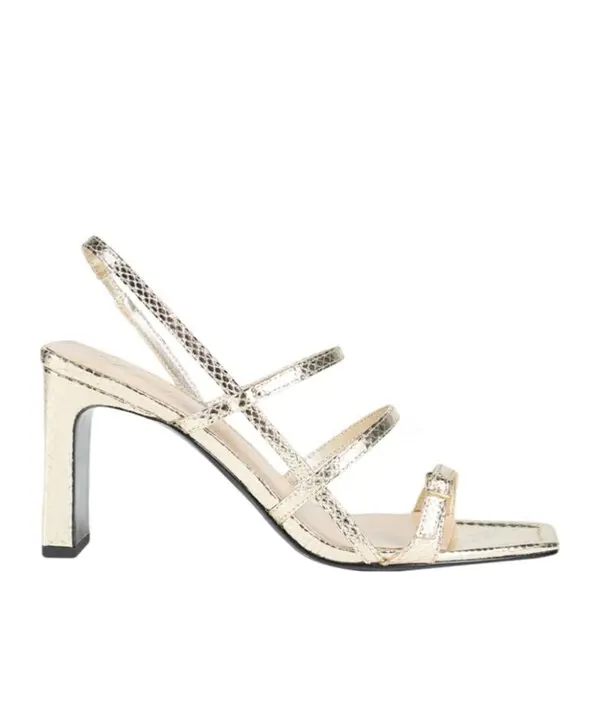 MAXCO. Snakeprint Metallic Heel Sandals