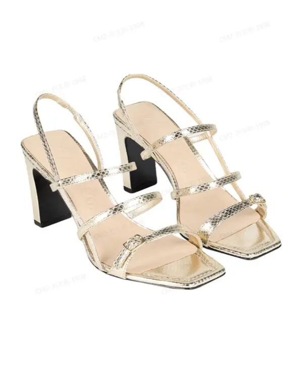MAXCO. Snakeprint Metallic Heel Sandals