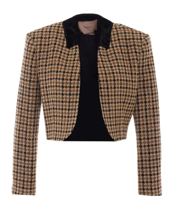 TWINSET Check Bouclé Spencer Jacket - Brown
