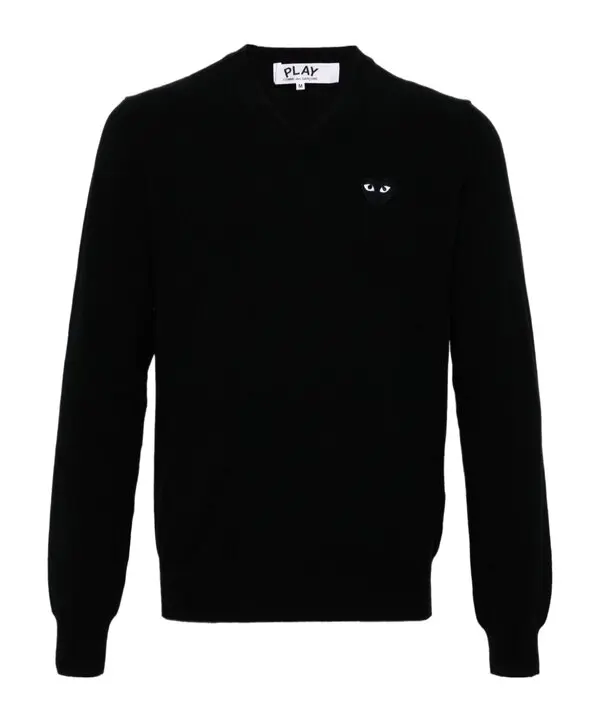 Play Comme Des Garcon Comme Des Garçons Play Heart Patch V-neck Jumper - Black