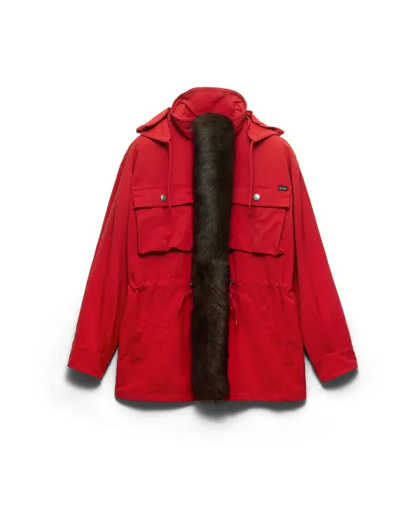 Prada Technical Fabric Parka With Shearling Trim