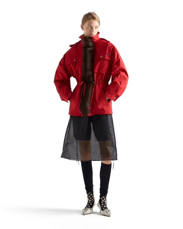 Prada Technical Fabric Parka With Shearling Trim