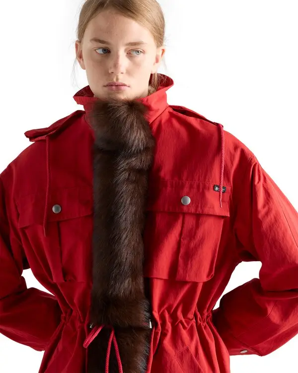 Prada Technical Fabric Parka With Shearling Trim