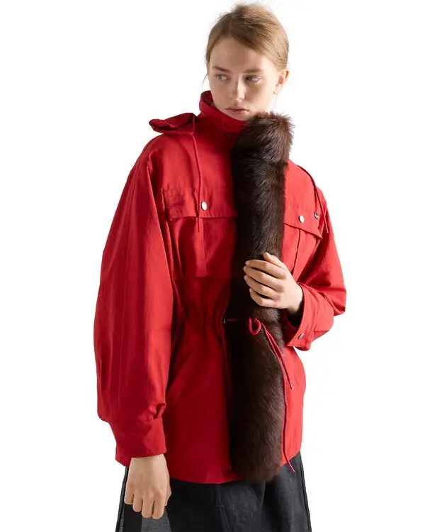 Prada Technical Fabric Parka With Shearling Trim