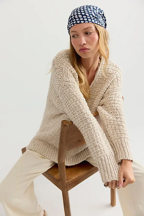Free People Opal Textured V-neck Pullover - Tea