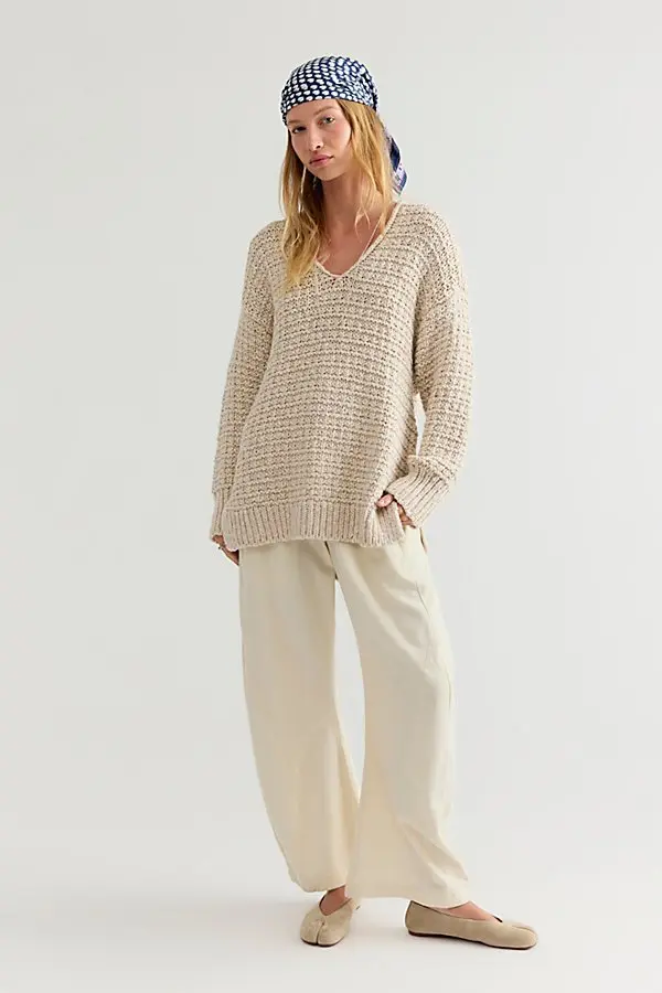 Free People Opal Textured V-neck Pullover - Tea