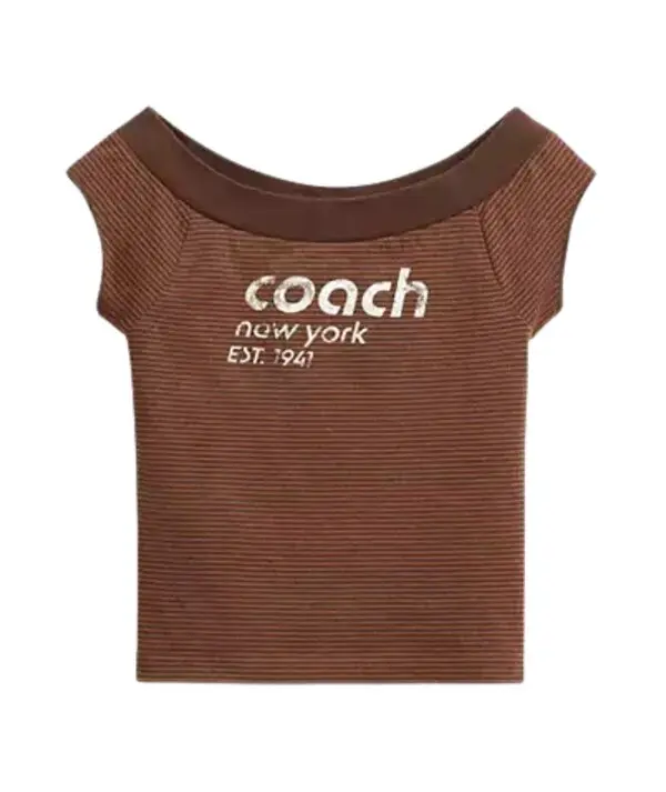 COACH Striped Wide Neck T-shirt In Organic Cotton