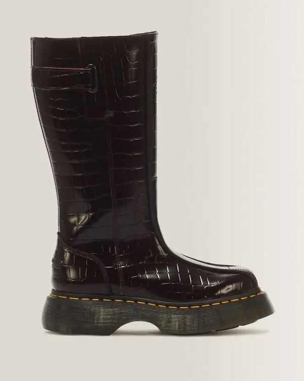 Dr. Martens Buzz Hi Croc Emboss Leather Boots - Red
