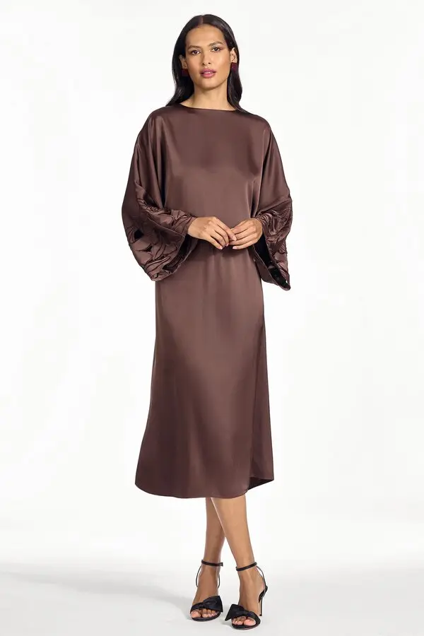Sachin & Babi Kiera Brown Satin Crepe Midi Column Dress - Ganache