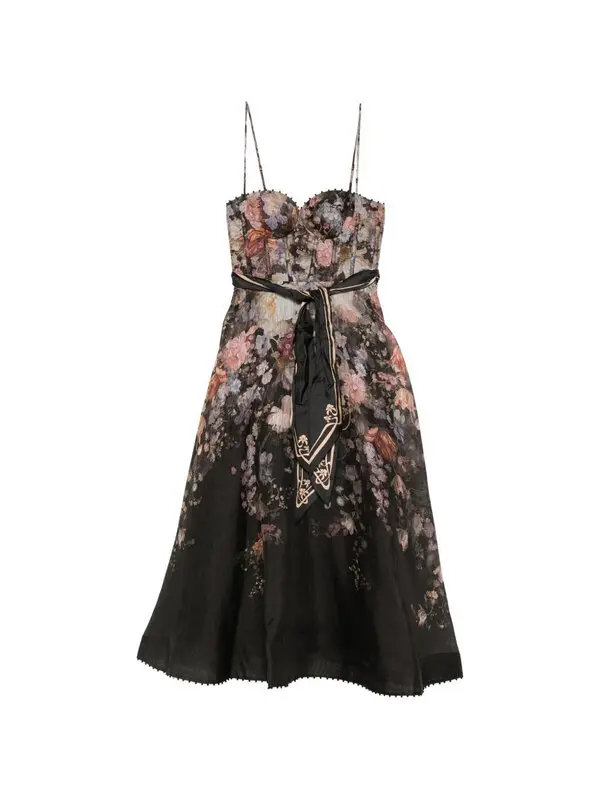 Zimmermann Valiant Linen And Silk Midi Dress - Black