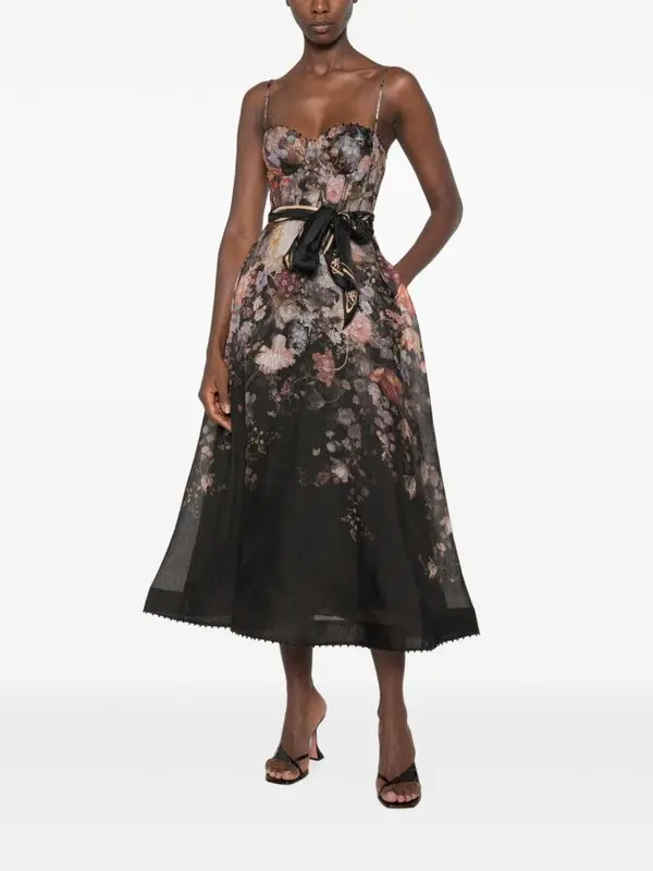 Zimmermann Valiant Linen And Silk Midi Dress - Black