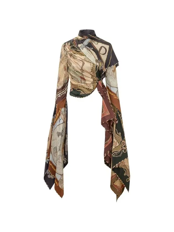 Zimmermann Valiant Printed Silk Top - Brown