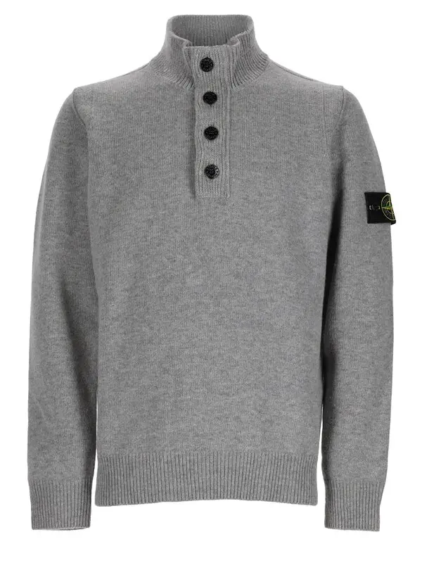 Stone Island Maglia Con Bottoni E Patch Logo