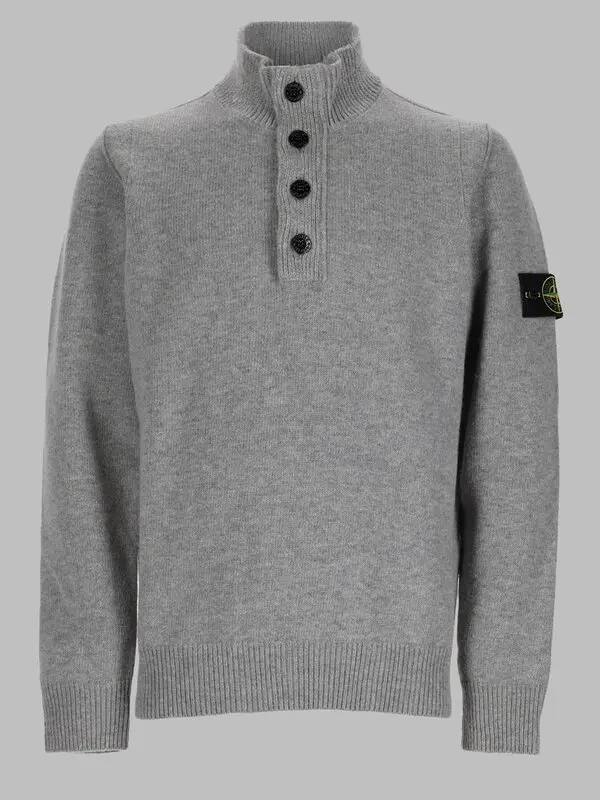Stone Island Maglia Con Bottoni E Patch Logo
