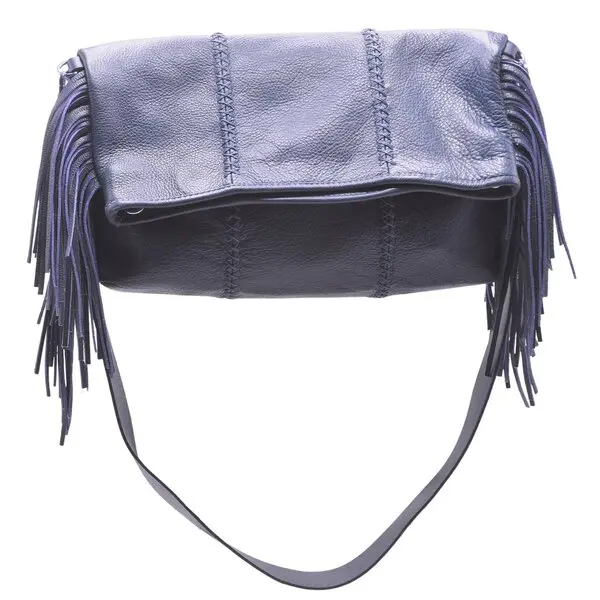 Carlos Falchi Leather Fringe Messenger Bag - Blue