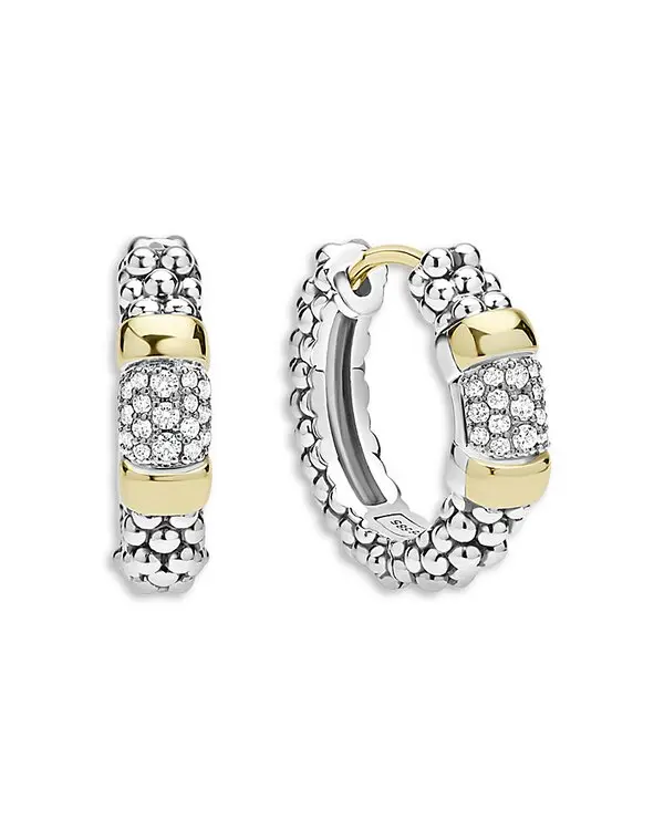Lagos Signature Caviar Diamond Hoop Earrings In 14k Yellow Gold And Sterling - Silver