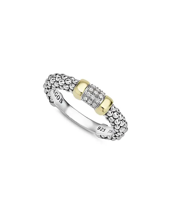 Lagos 14k Yellow Gold & Sterling Signature Caviar Diamond Pave Station Ring, 0.07 Tcw - Silver
