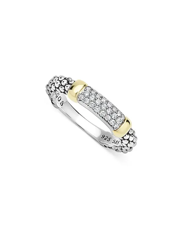 Lagos Signature Caviar Diamond Pave Station Ring - Silver