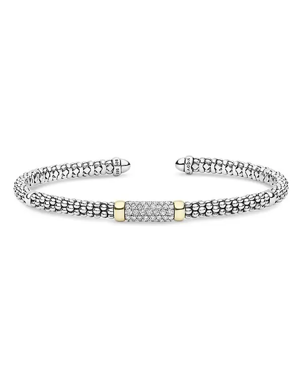 Lagos Signature Caviar Diamond Cuff Bracelet - Silver