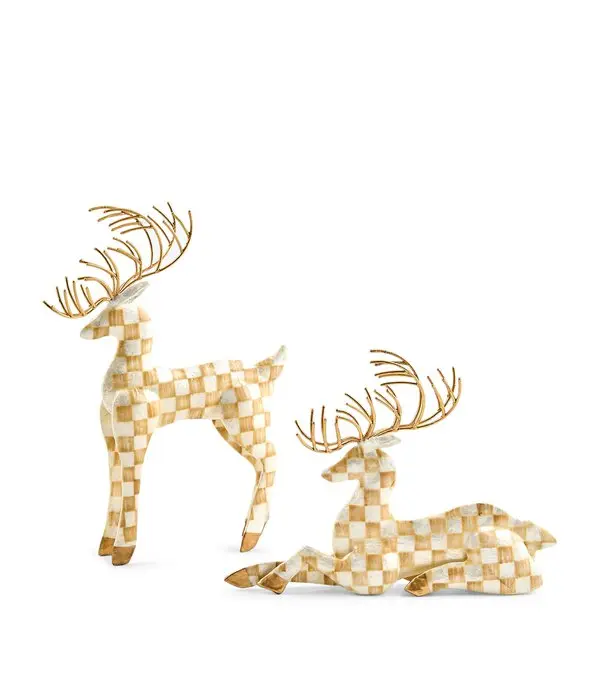 MACKENZIE-CHILDS Capiz Mocha Check Deer Ornaments